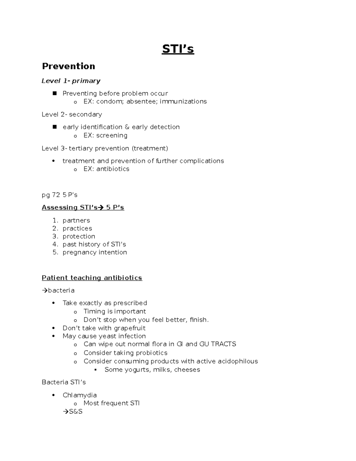 Week 2 notes - STI’s Prevention Level 1- primary Preventing before ...