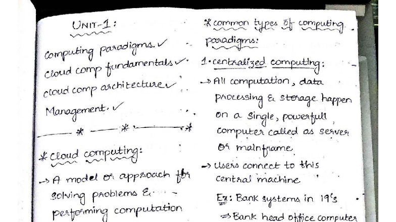 CC Unit 1 - Overview of Cloud Computing Paradigms and Architectures - Studocu