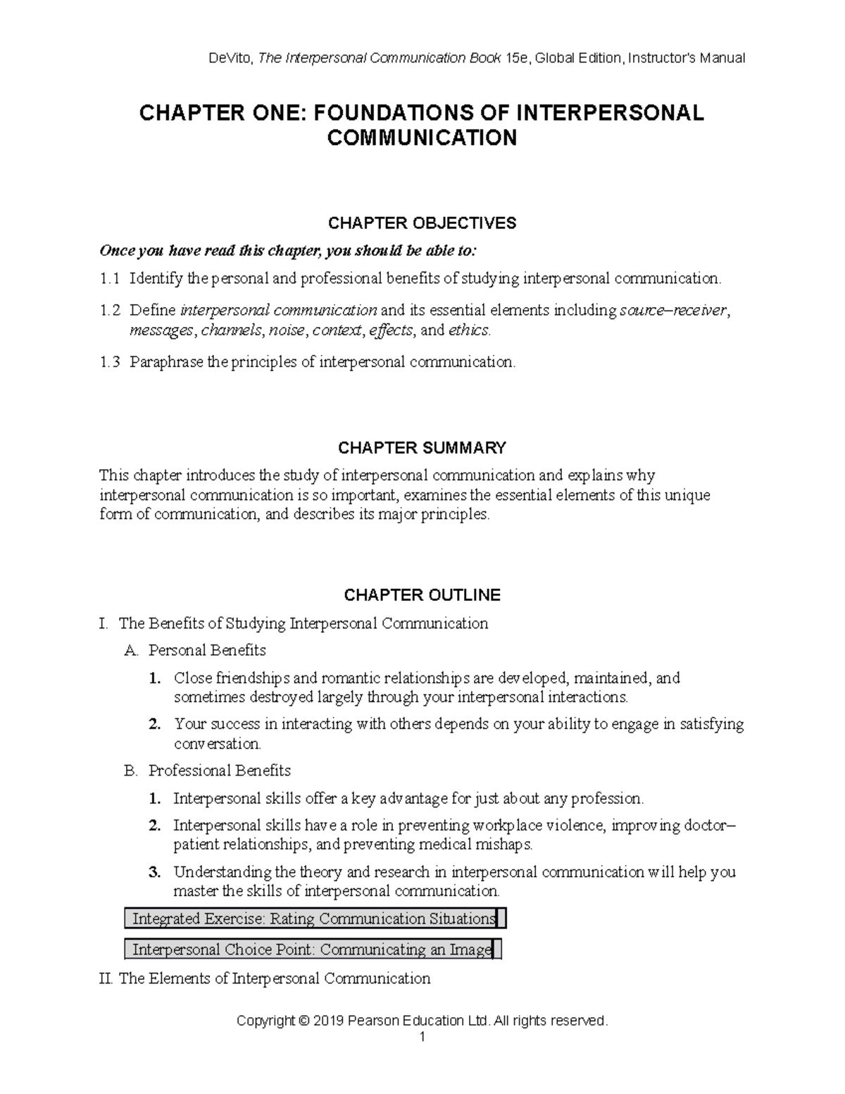 Interpersonal Communication Foundations: Chapter 1 Summary & Outline - Studocu