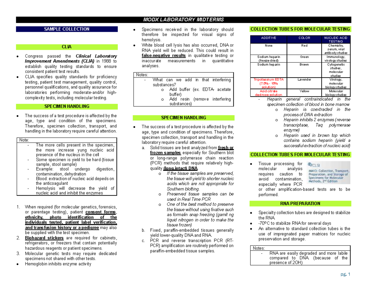 MODX LAB Midterms Sample Collection - MODX LABORATORY MIDTERMS SAMPLE COLLECTION CLIA Congress ...