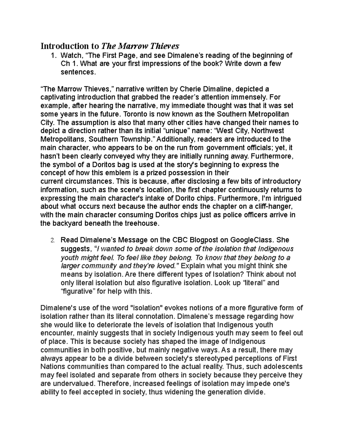 ENG 101 Essay Notes: Introduction to "The Marrow Thieves" by Dimaline ...