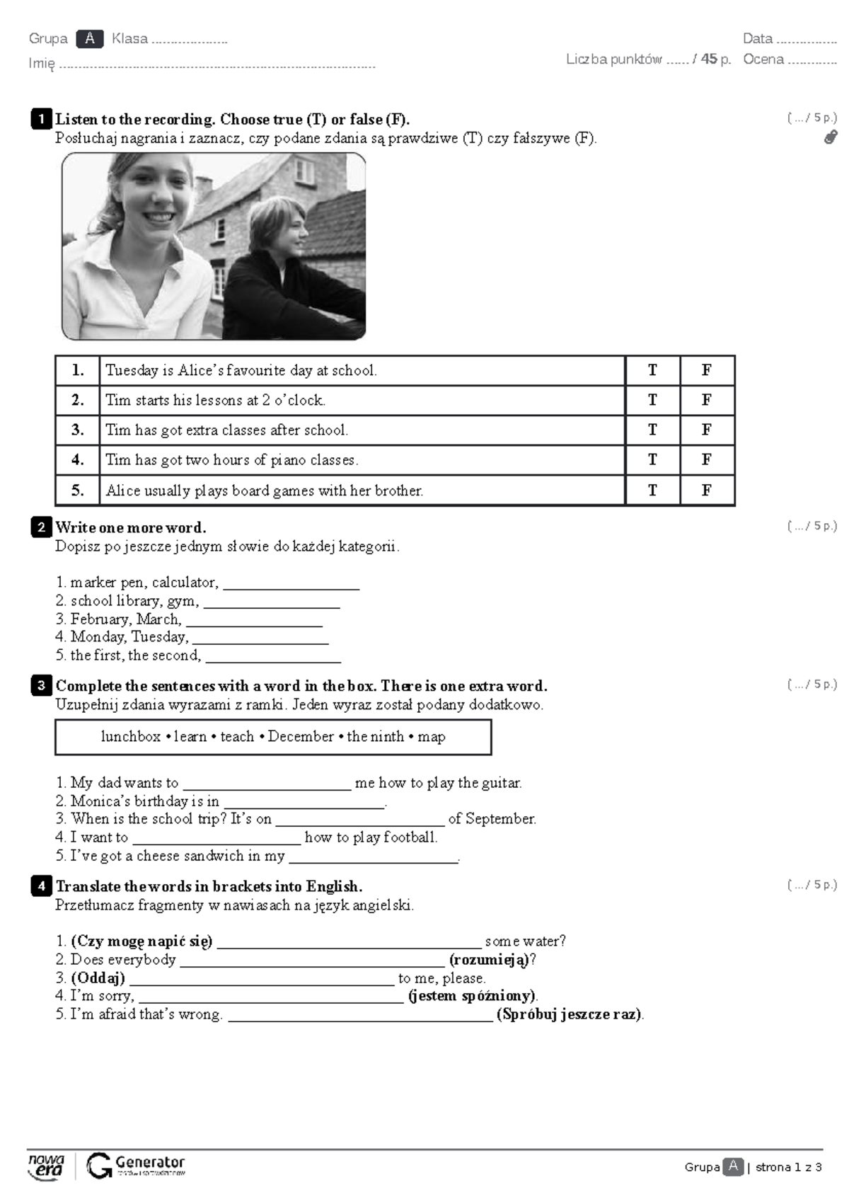 UNIT 1 TEST: Listening & Language Skills Assessment - Studocu