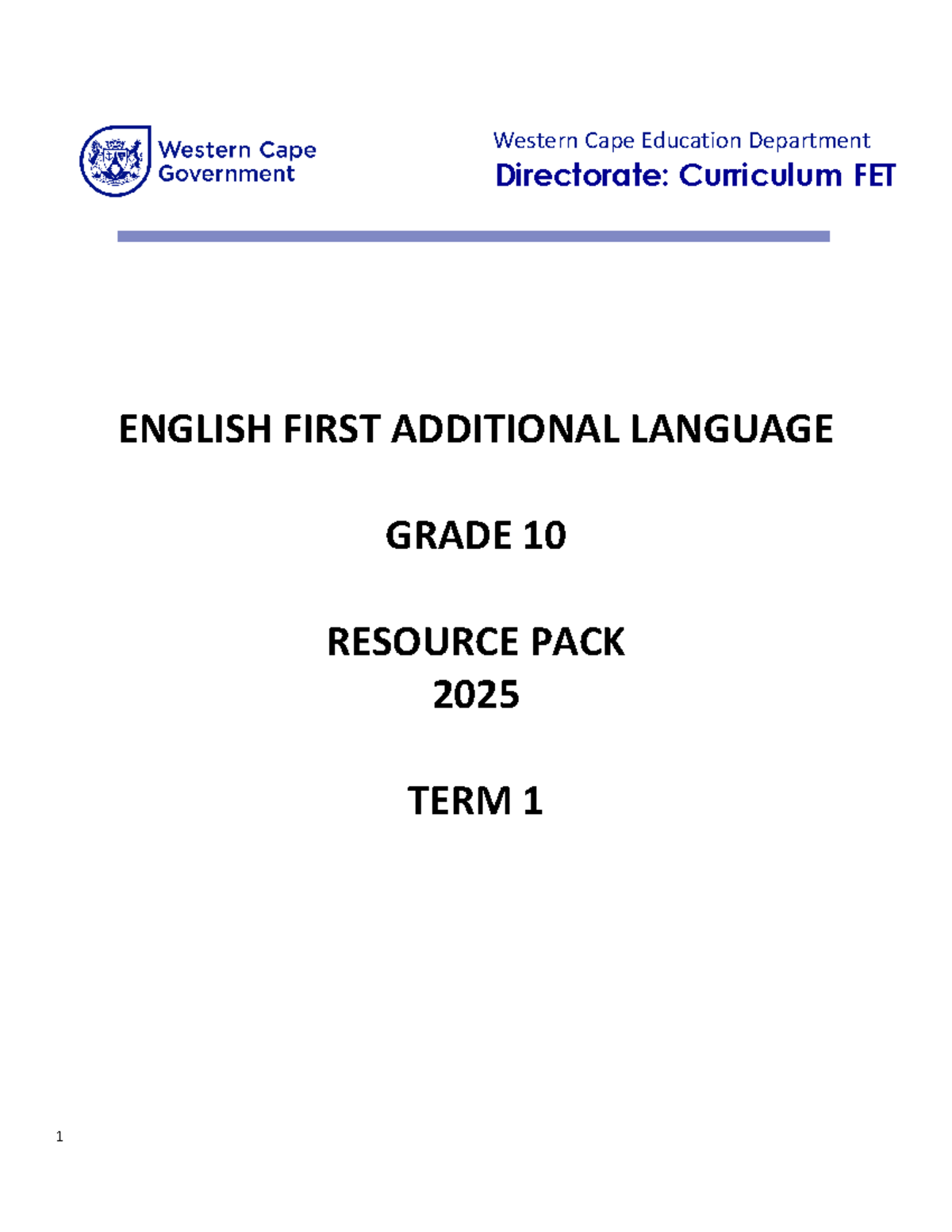 Gr 10 English FAL Resource Pack 2025: Term 1 Revision Guide - Studocu