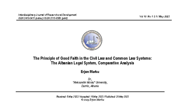 Comparative Analysis of Good Faith in Civil and Common Law Systems ...