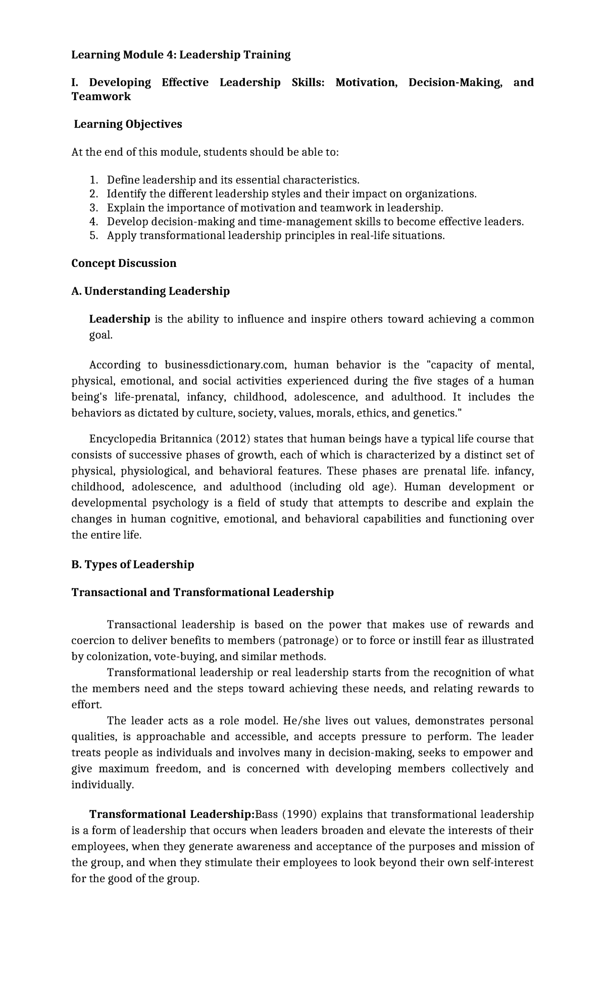 Leadership Training I: Developing Effective Skills in NSTP101 - Studocu