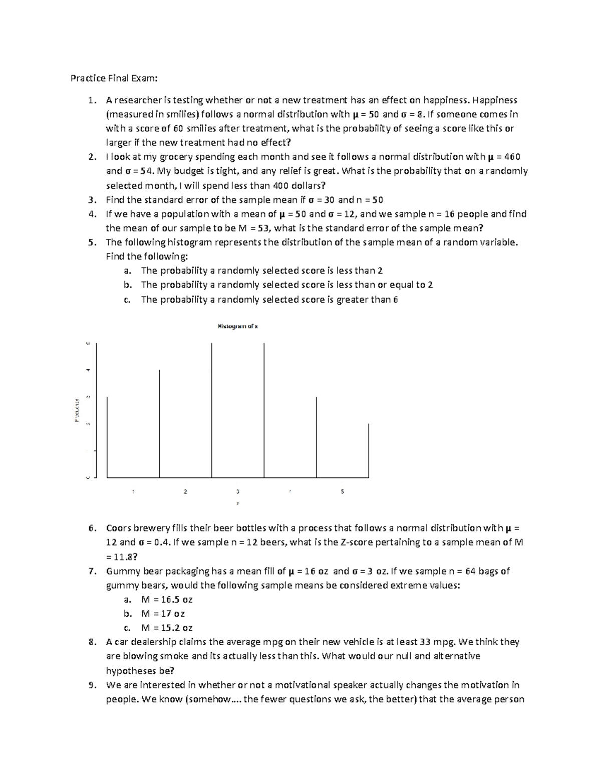Practice Final Exam - Statistics Study Guide (Stat 101) - Studocu