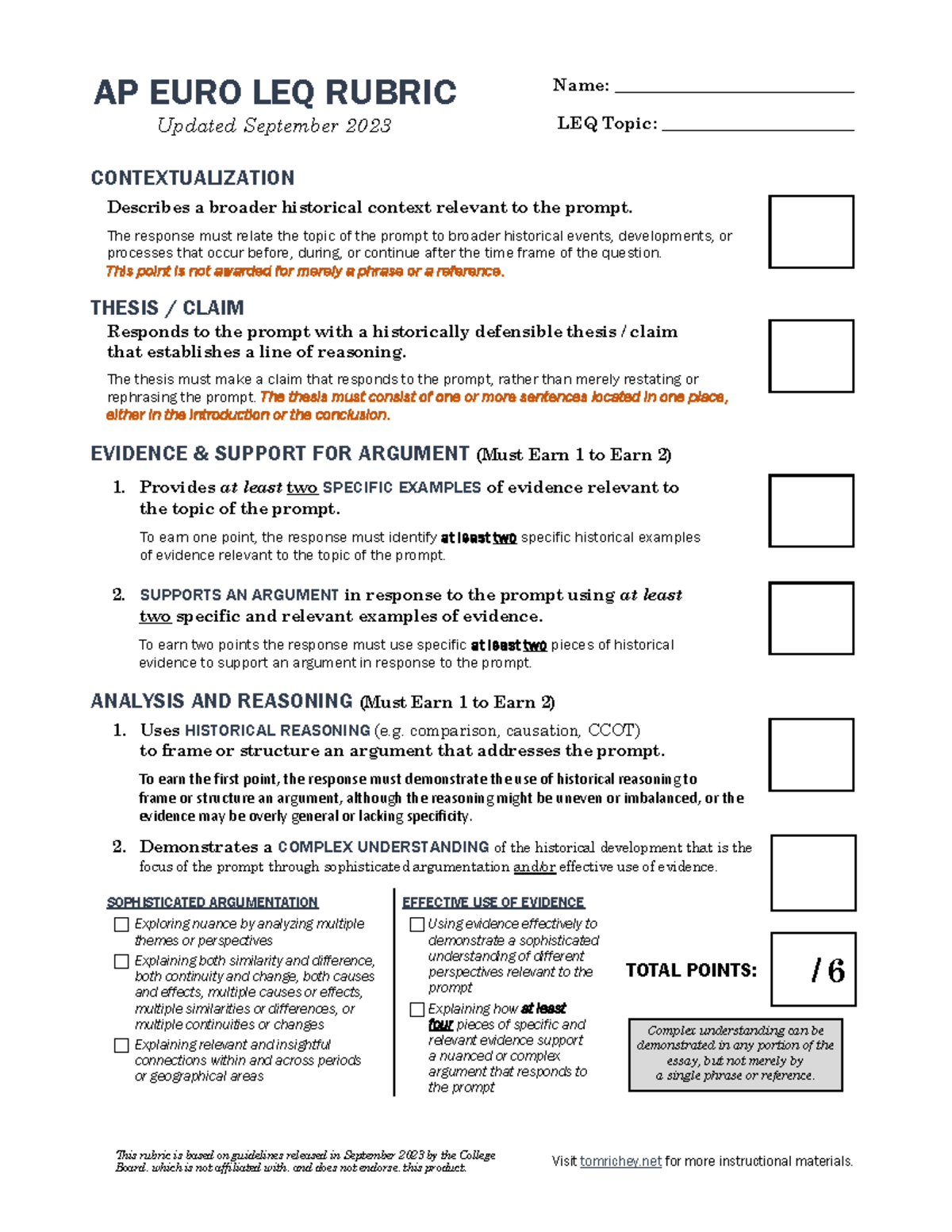 AP EURO LEQ Rubric Guide - Updated Sept 2023 - Studocu