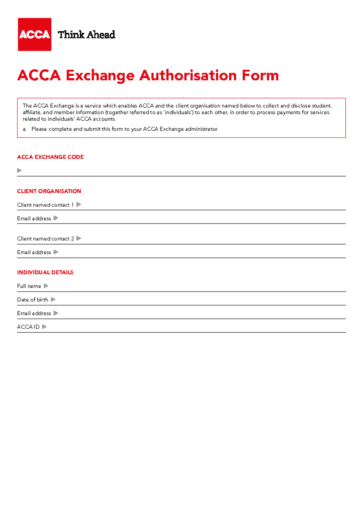 Exchange Authorisation Form - a. Please complete and submit this form ...