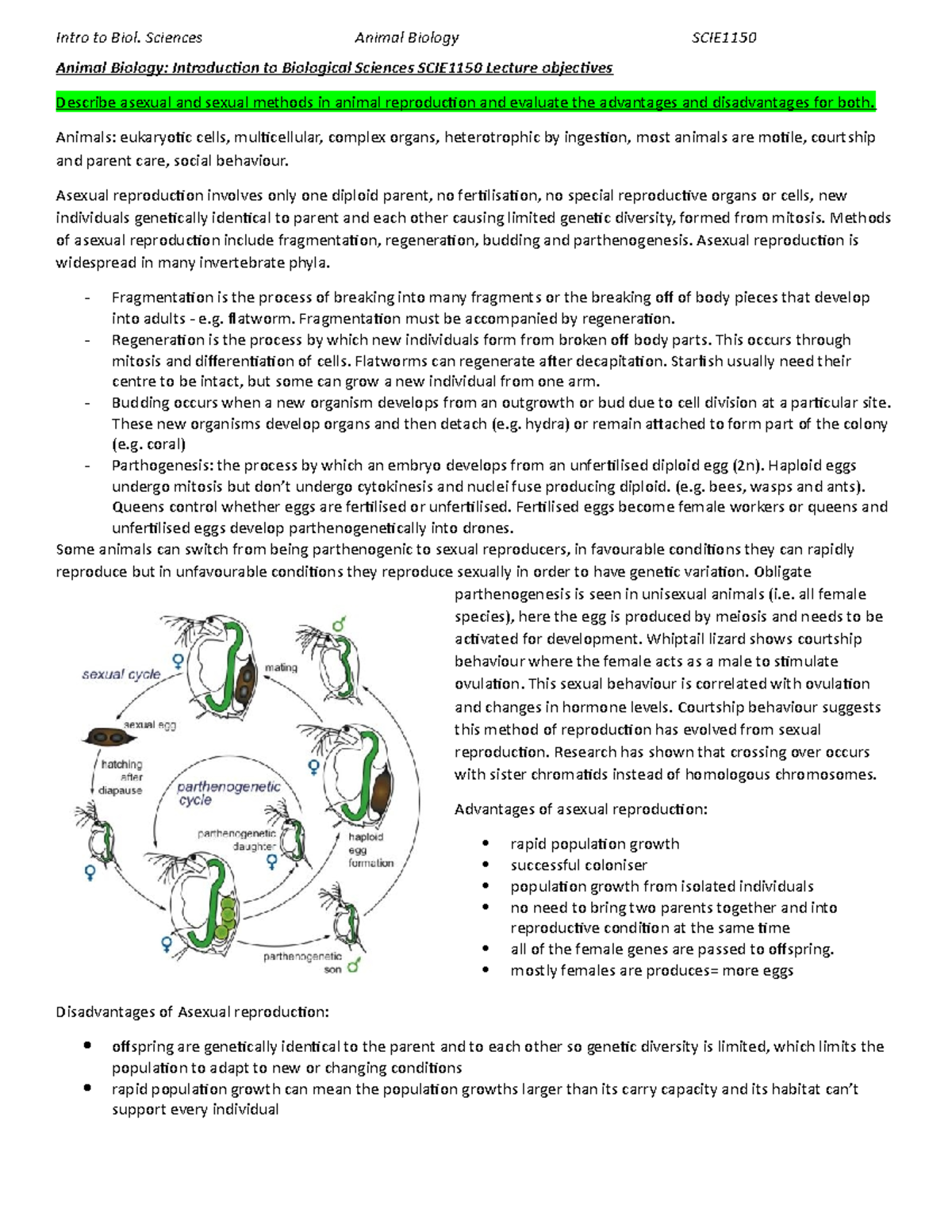 Animal Biology SCIE 1150 notes - Animal Biology: Introduction to ...