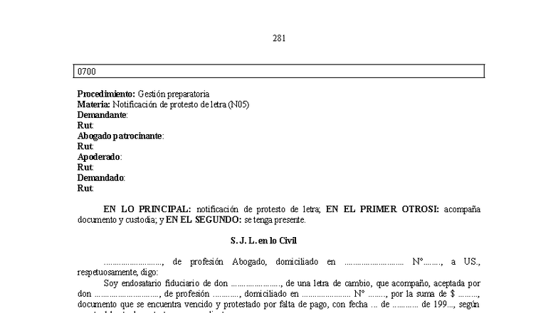 281 0700 Notificación de Protesto de Letra - Procedimiento Civil - Studocu