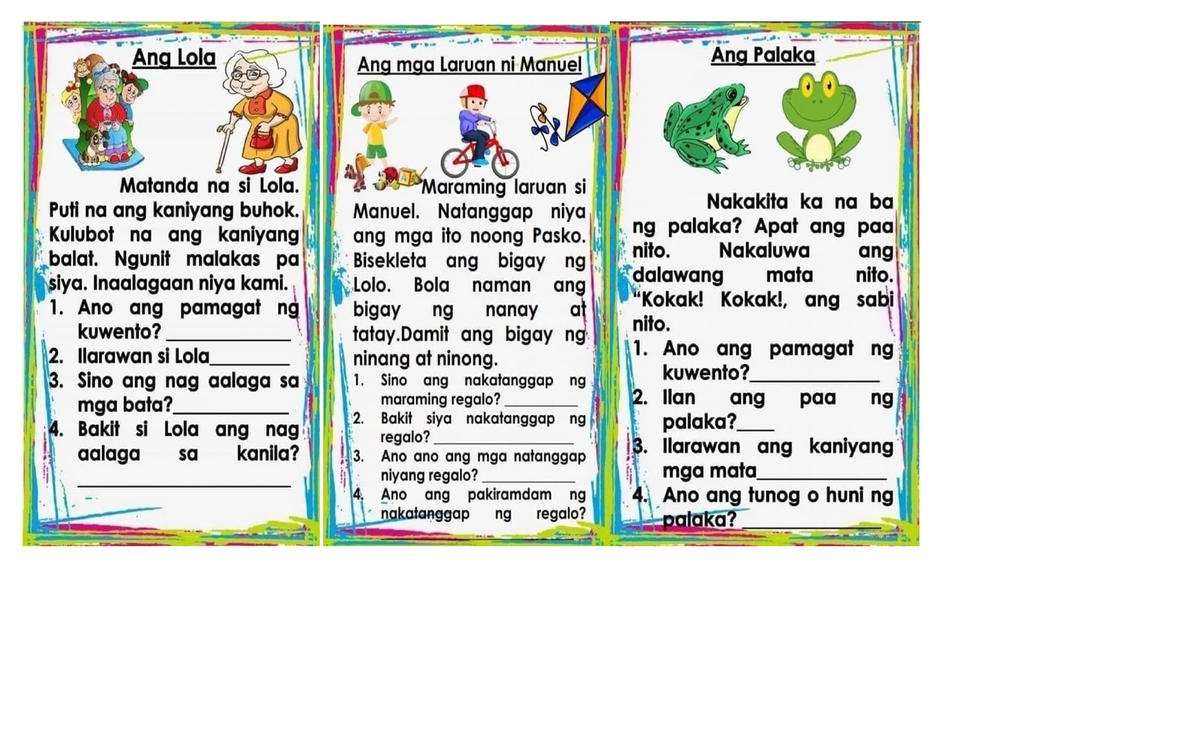 Filipino Reading Comprehension Activities for Kids (Part 1) - Studocu