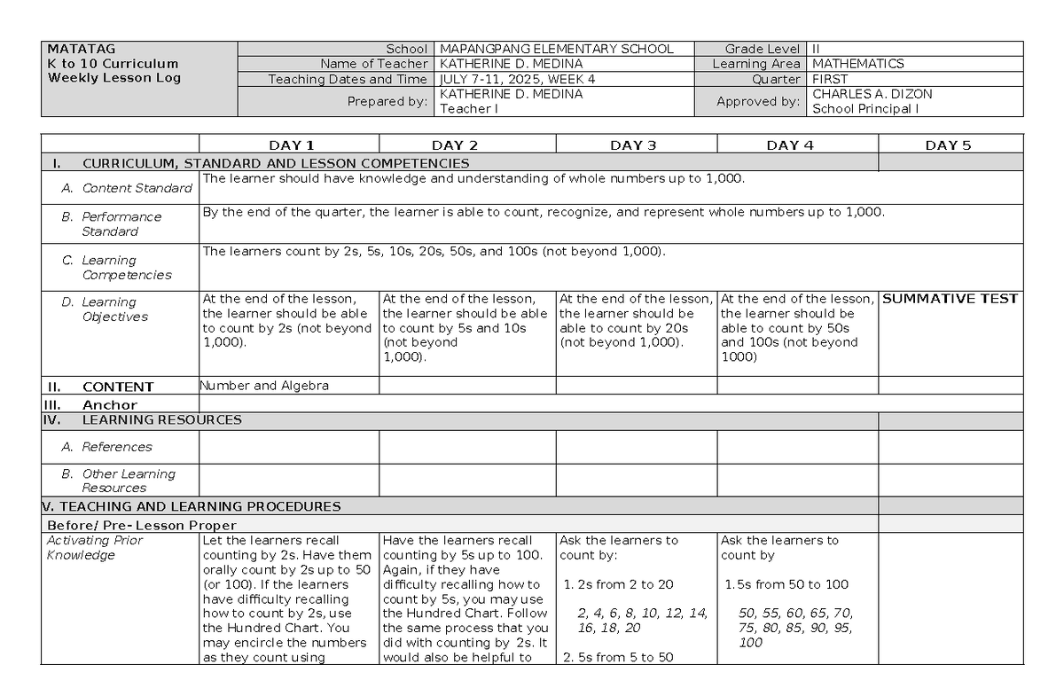 MATH 2 First Quarter Week 4 Daily Lesson Plan - Studocu