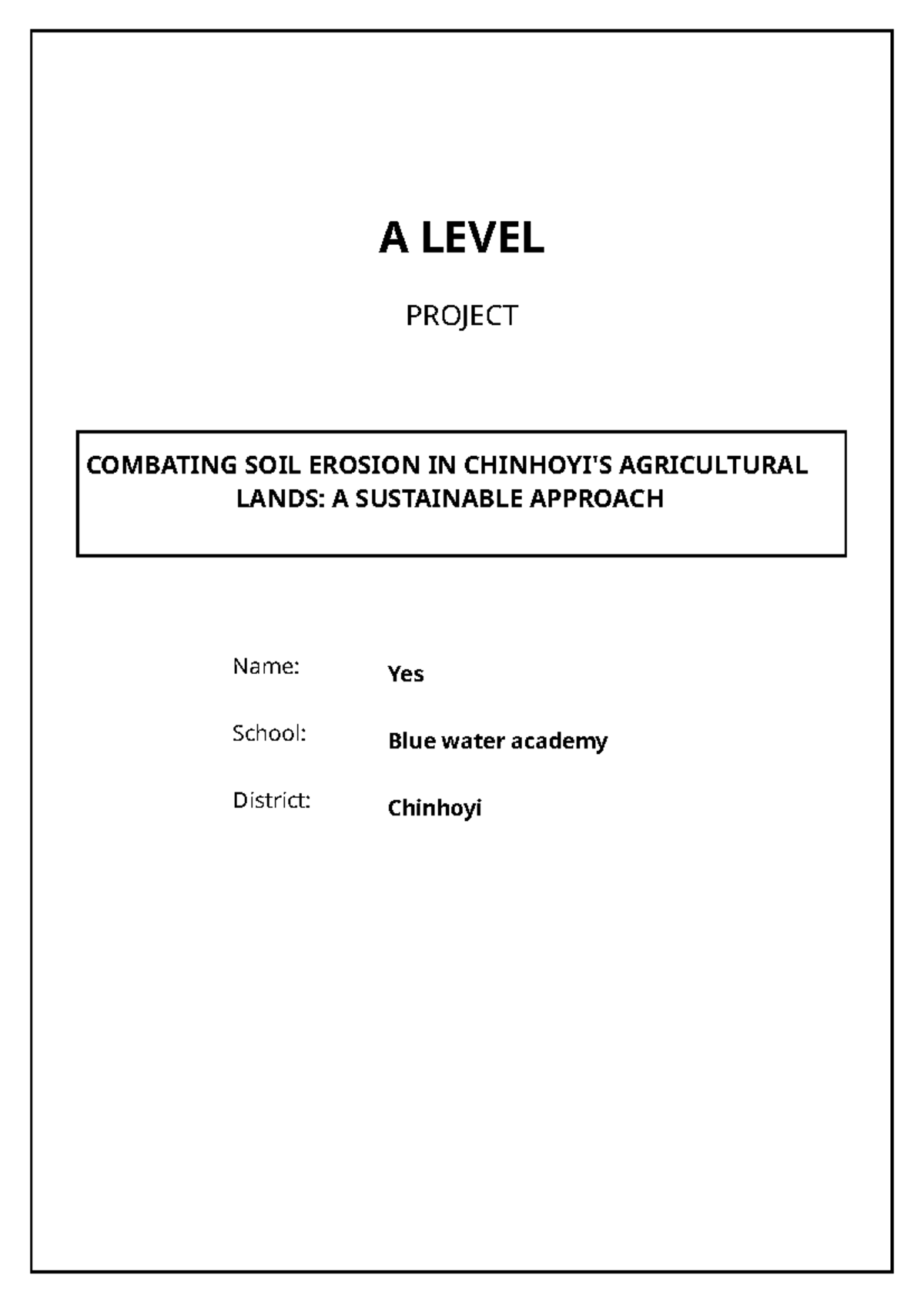 A LEVEL PROJECT: Combating Soil Erosion in Chinhoyi's Agriculture - Studocu