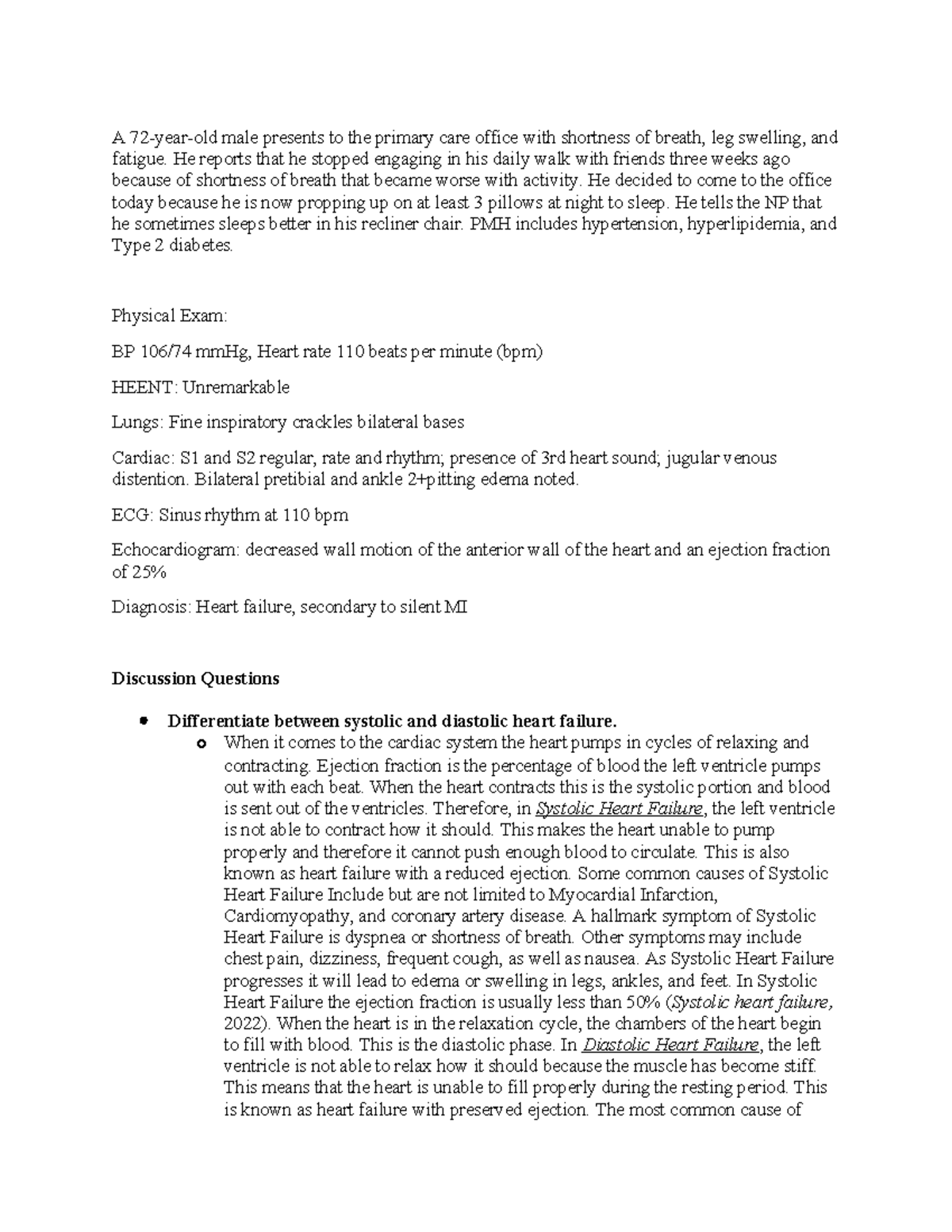 Week 2 Case Study: Heart Failure Analysis & Discussion Post - Studocu