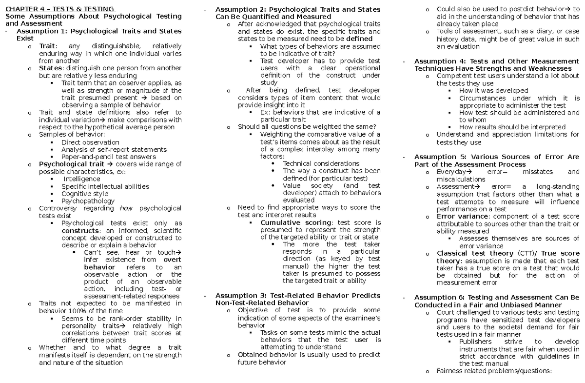 Chapter 4 Review - Psychological Testing & Assessment Insights - Studocu