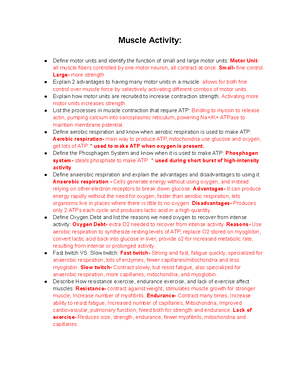 Muscle Contraction Mechanism Activity - Biology 101 - Muscle ...