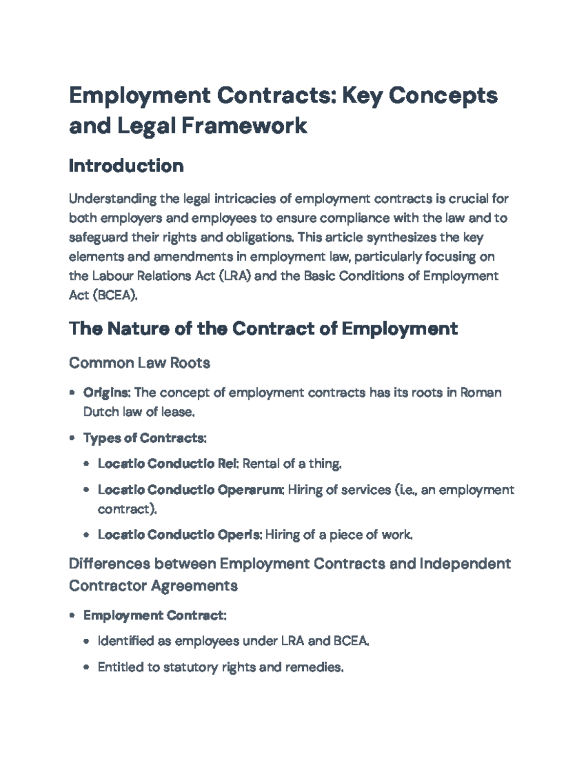 Understanding Employment Contracts: Key Legal Concepts and Frameworks ...