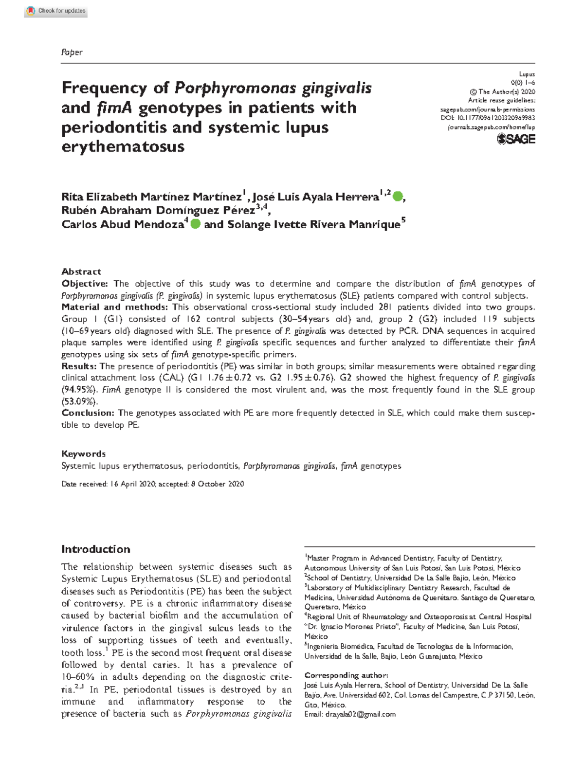 10 - DOCUMENTO PDF - Paper Frequency of Porphyromonas gingivalis and ...