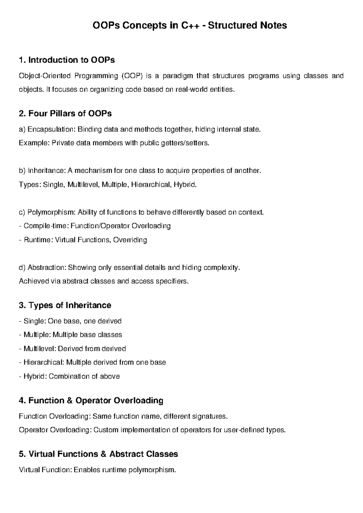 OOP Concepts C++ Notes: Key Principles and Pillars Explained - Studocu