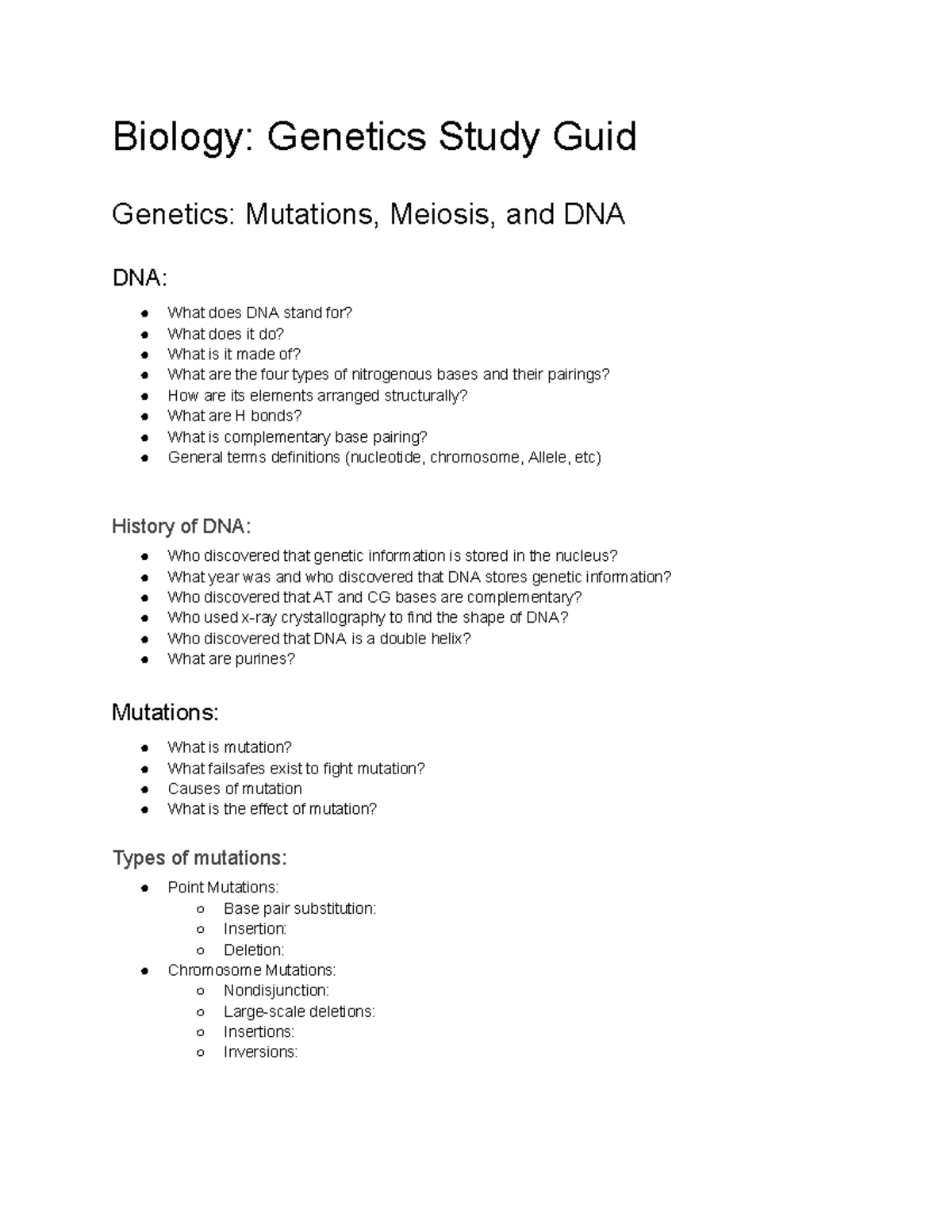 Genetics Bio Study Guide: Mutations, Processes, and Technologies - Studocu