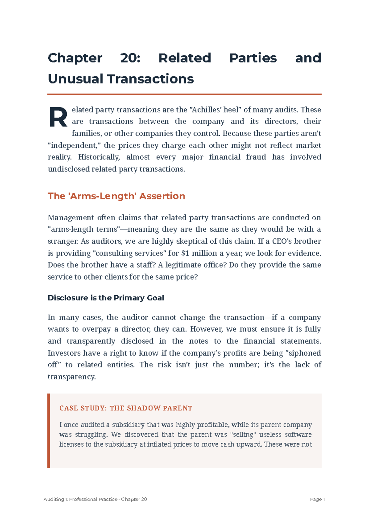 Auditing 1: Chapter 20 - Related Parties & Unusual Transactions - Studocu