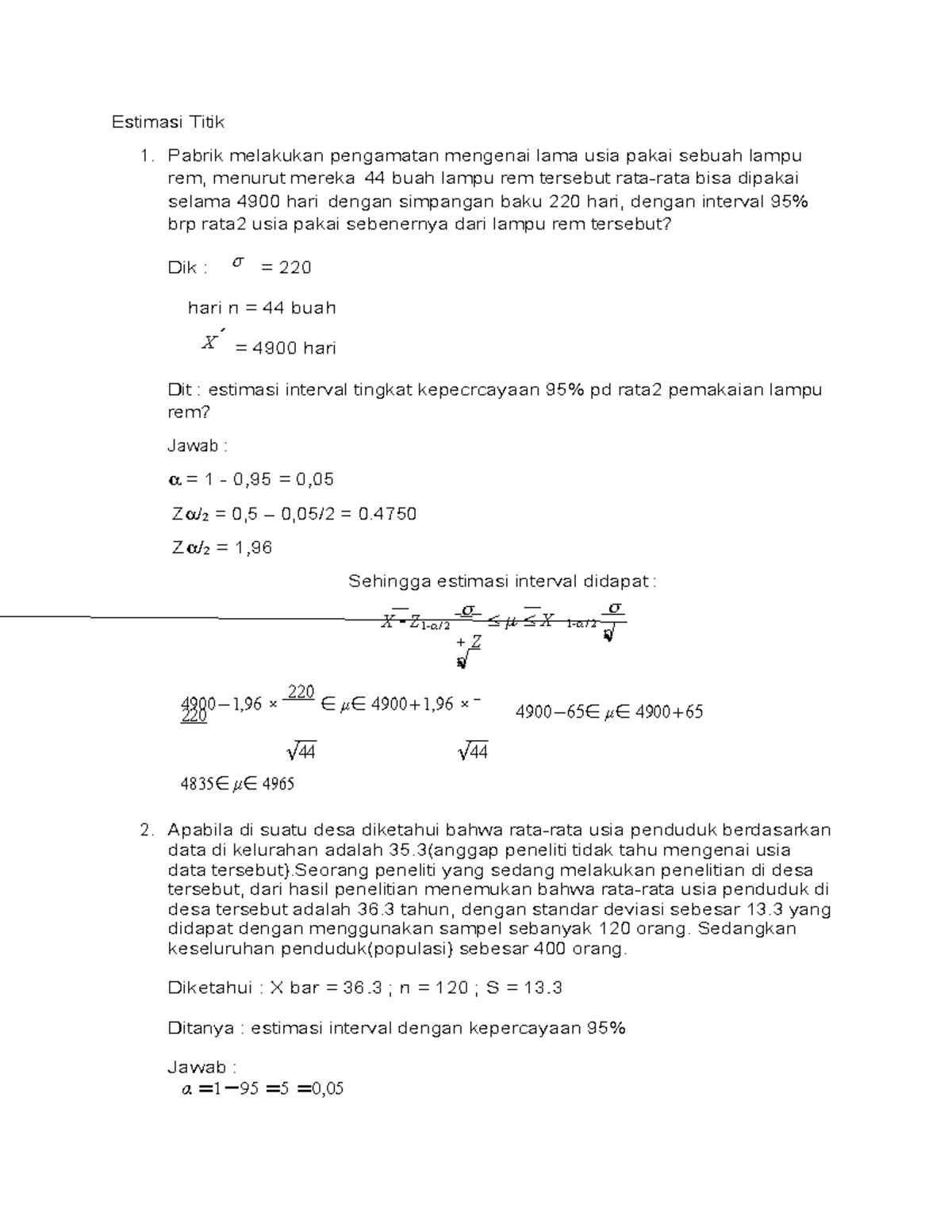Estimasi Interval Rata-Rata dalam Kelas Statistika (STAT101) - Studocu