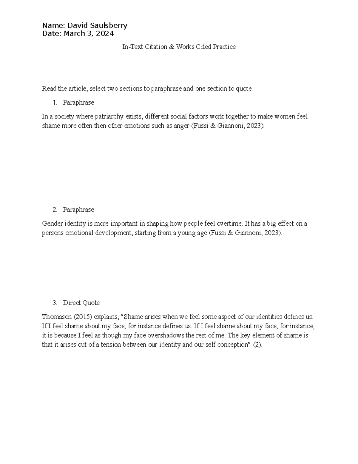 Citation & Works Cited Practice: Paraphrasing & Quoting Techniques ...