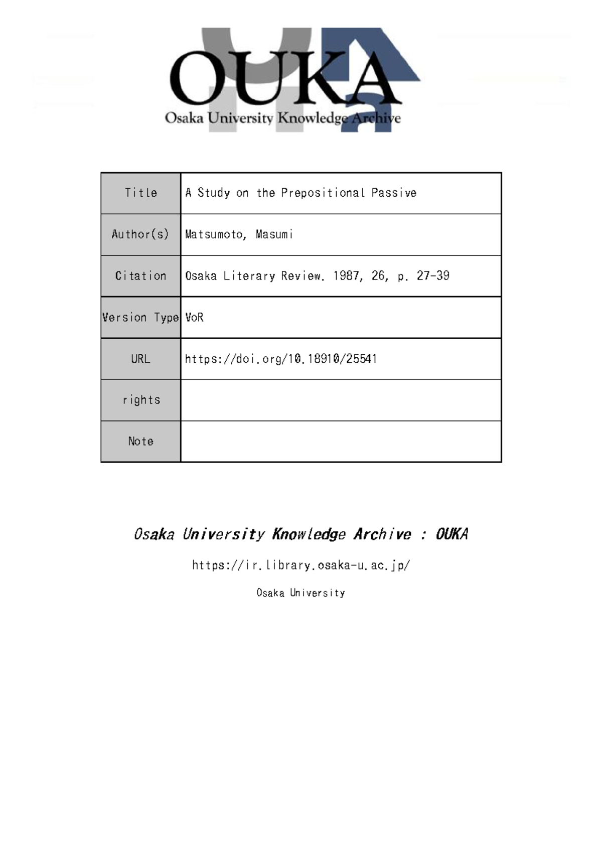 A Study on Prepositional Passive Constructions - Notes on Passive ...