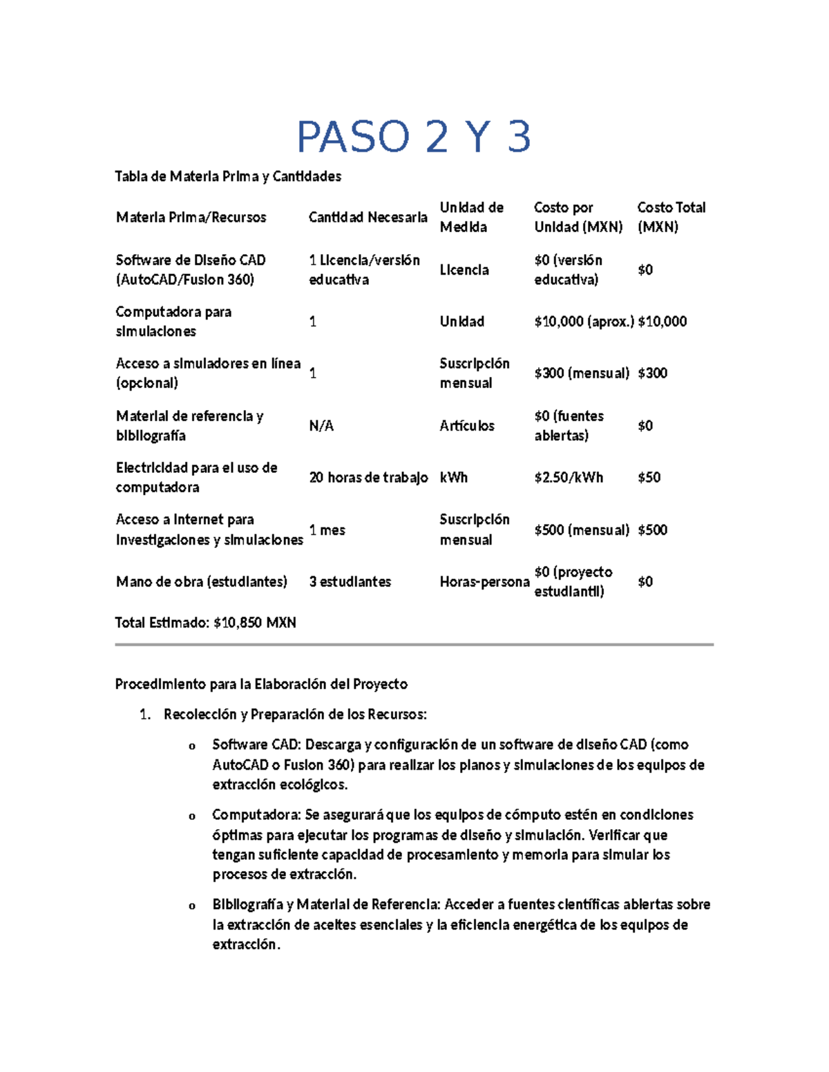 PIA Química: Procedimiento y Materiales para Extracción Ecológica - Studocu