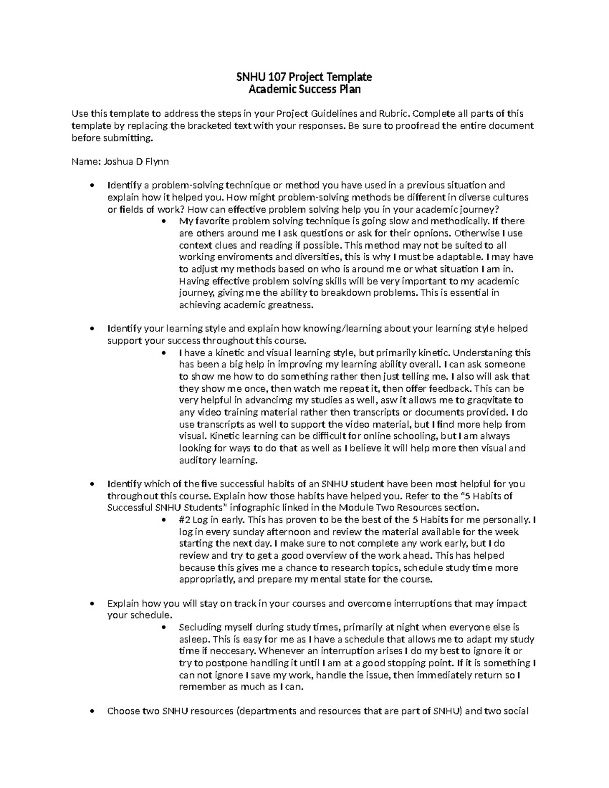 SNHU 107 Project Module 7 Academic Success Plan Template - Studocu