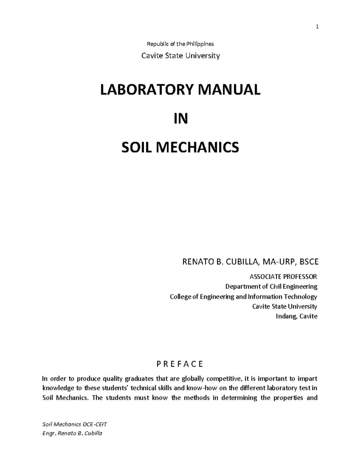 Soil Mechanics Lab Exercises 1 to 5 - DCE-CEIT Manual - Studocu