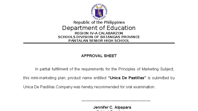 Mini Marketing Plan for Unica De Pastillas Company (Principles of ...