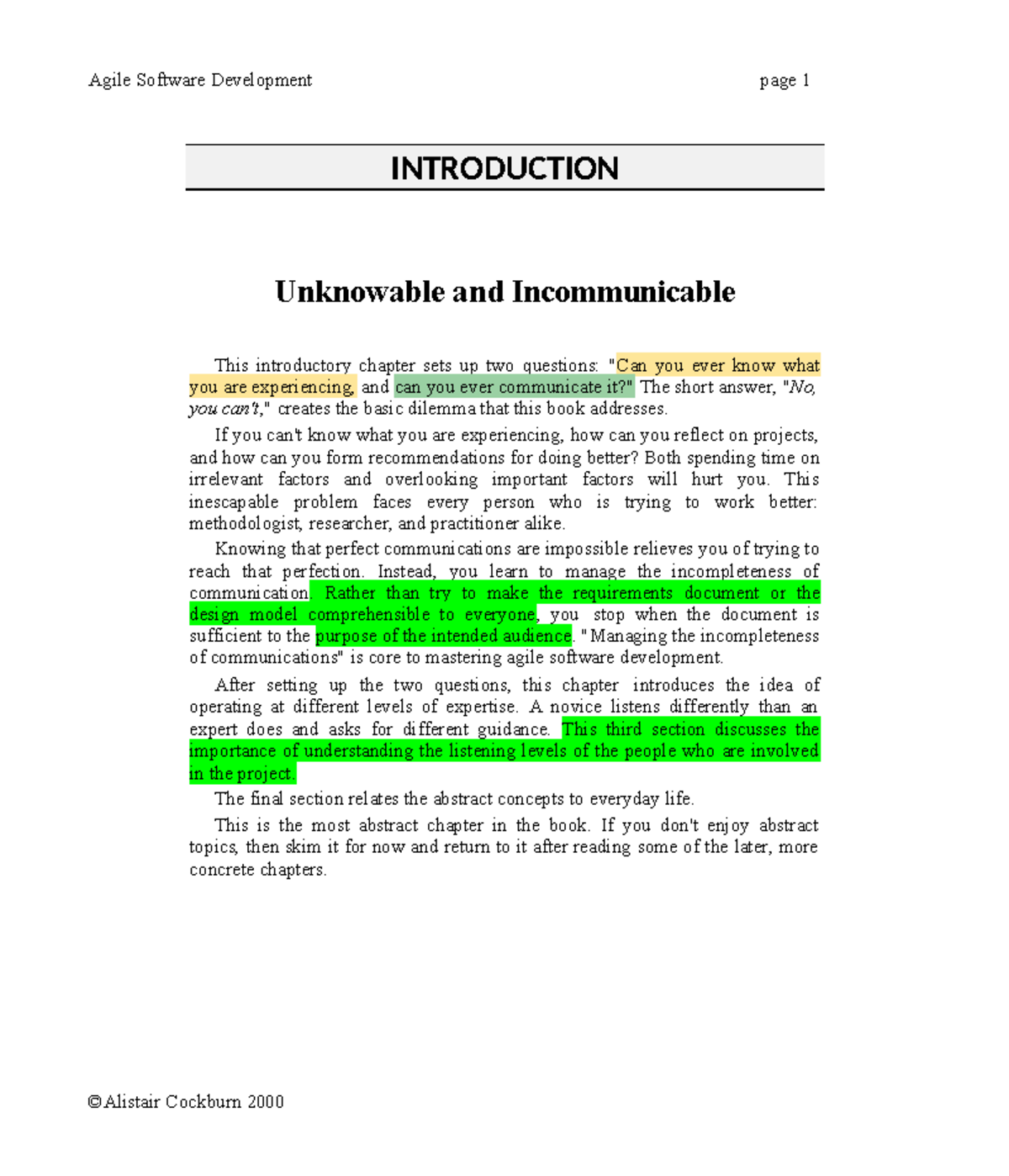 Agile Software Development (R1): Unknowable and Incommunicable Insights ...