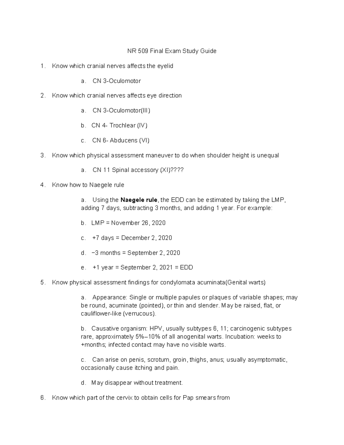 NR 509 Final Exam Study Guide: Key Concepts and Clinical Signs - Studocu