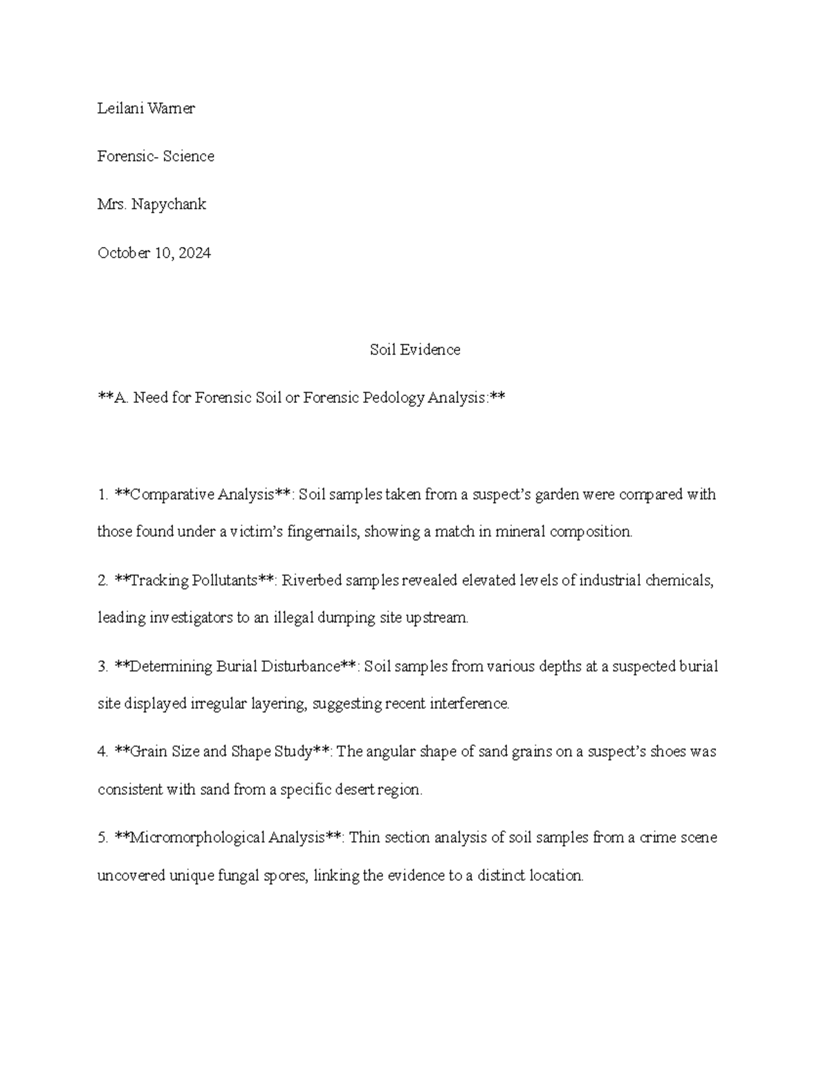 Forensic Science Research Checkpoint 2: Soil Evidence Analysis - Studocu