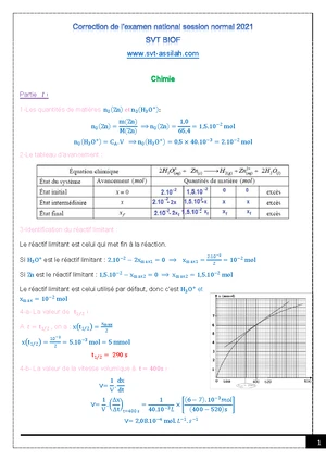 Correction complète de l'Examen National Physique Chimie 2 Bac SVT 2020 ...