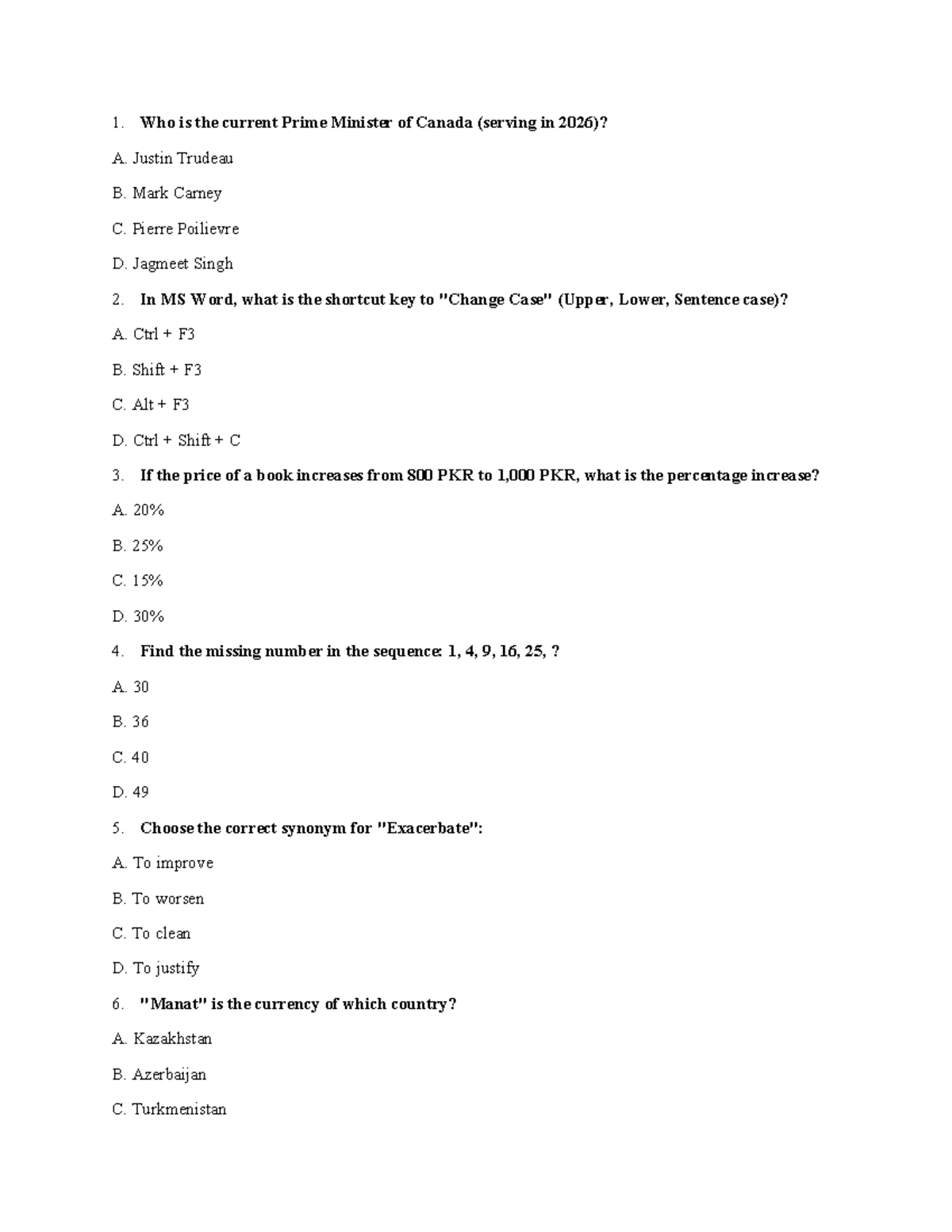 ALL2 - Practice Test Paper for Current Affairs and MS Office Skills ...
