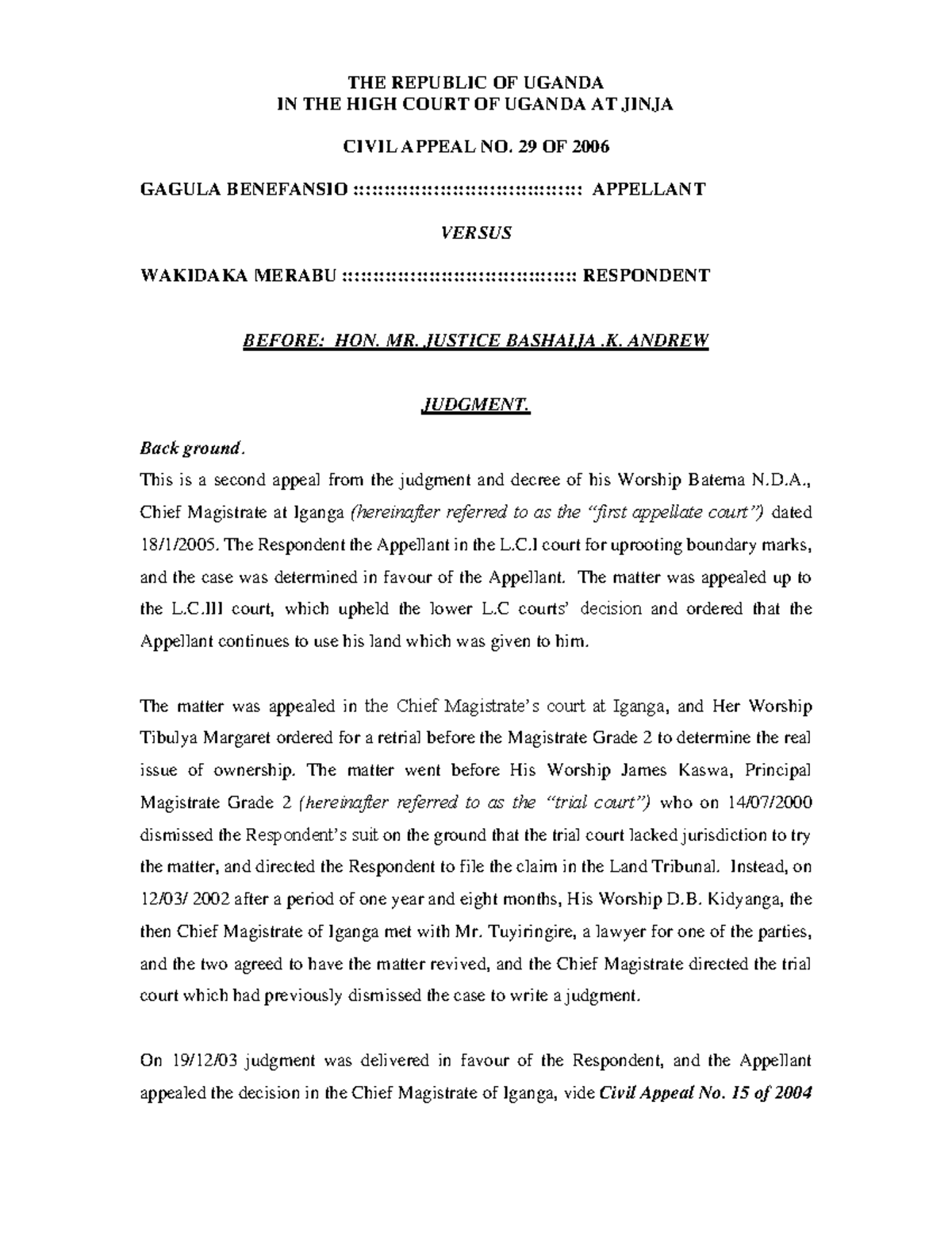 Gabula vs Wakidda Civil Appeal Analysis (Uganda High Court) - Studocu