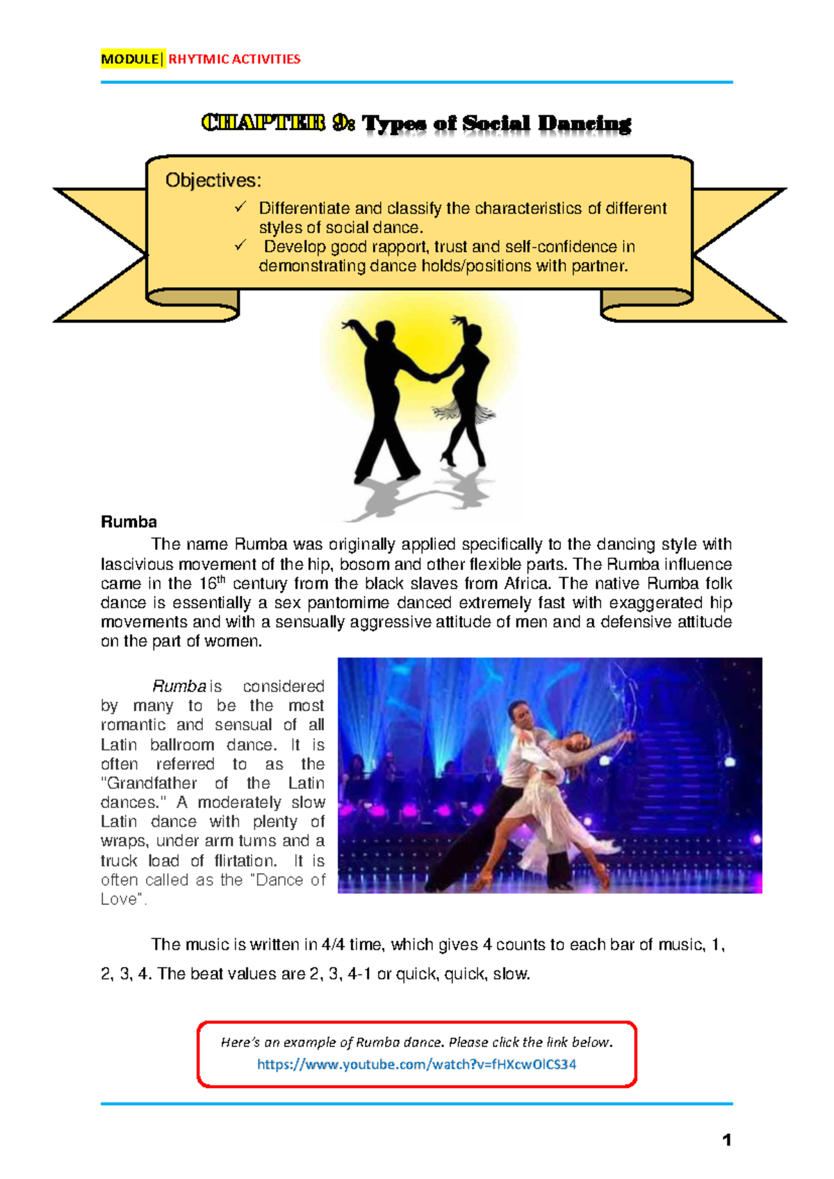 Chapter 9 - Types OF Social Dancing - Types of Social Dancing Rumba The ...