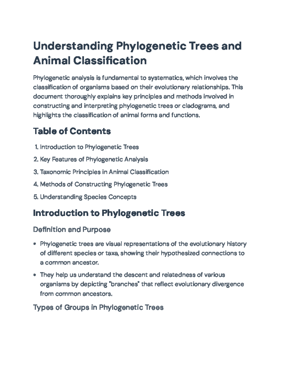 Understanding Phylogenetic Trees and Animal Classification: Key Concepts - Understanding - Studocu