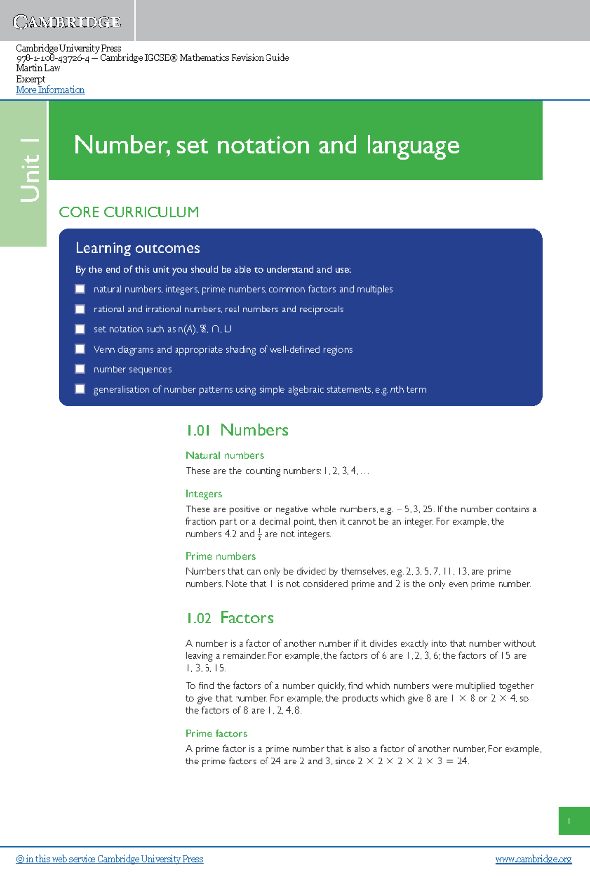 Cambridge IGCSE Mathematics Revision Guide: Unit 1 - Number & Set ...