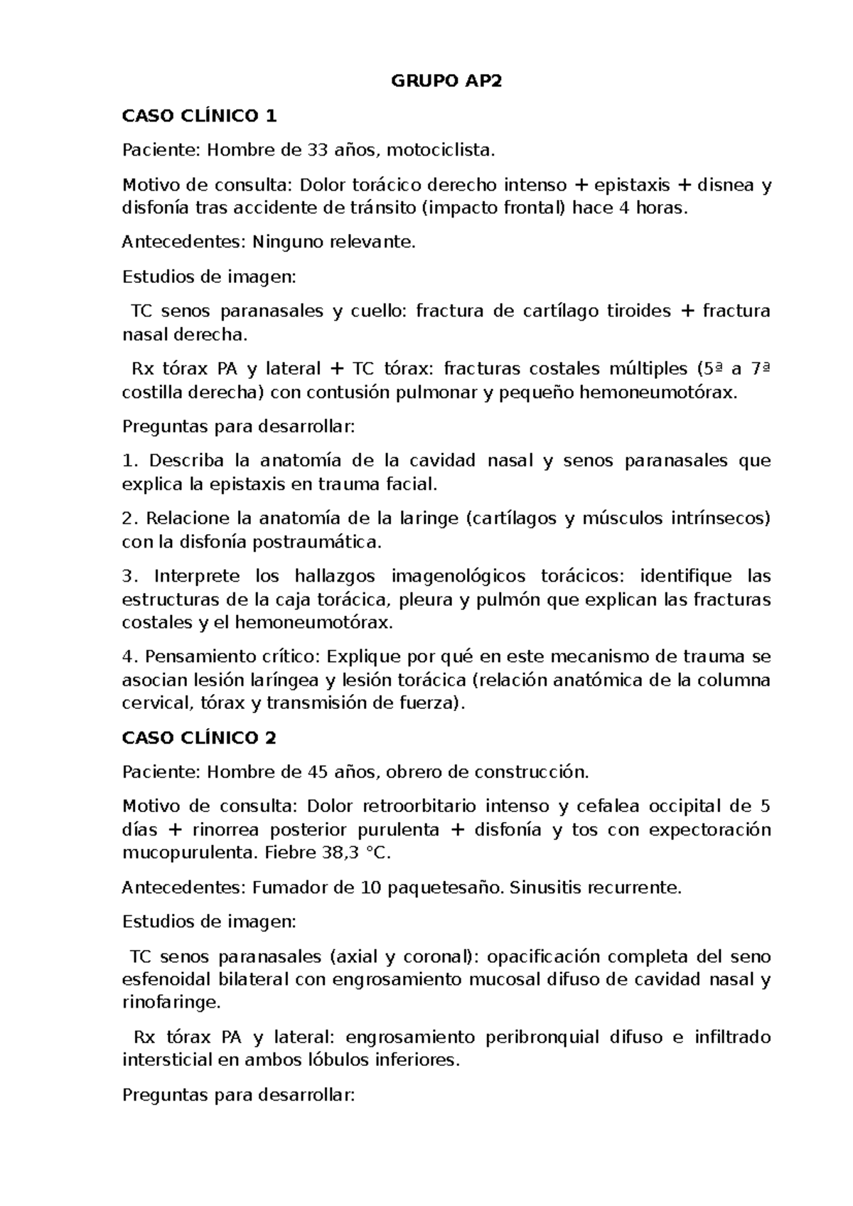 Grupo AP2 - Caso Clínico: Anatomía y Hallazgos en Trauma y Enfermedades ...