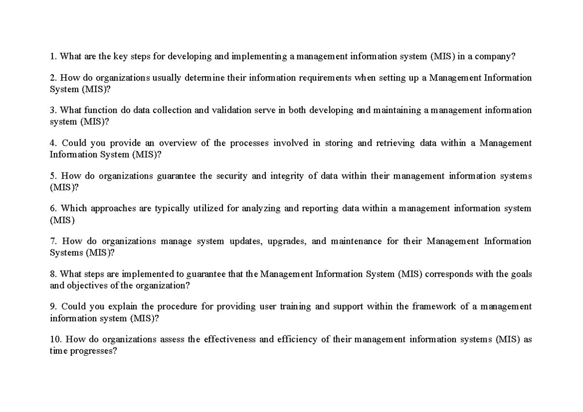 Interview-questions-MIS - What are the key steps for developing and ...