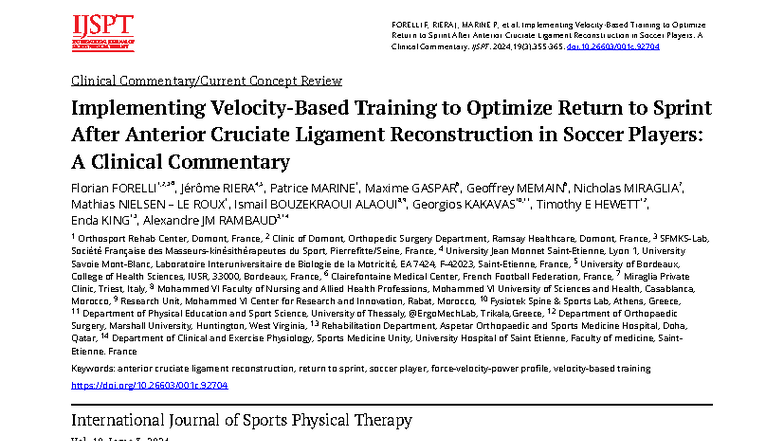 Implementing Training for Optimal Return to Sprint Post-ACLR in Soccer ...