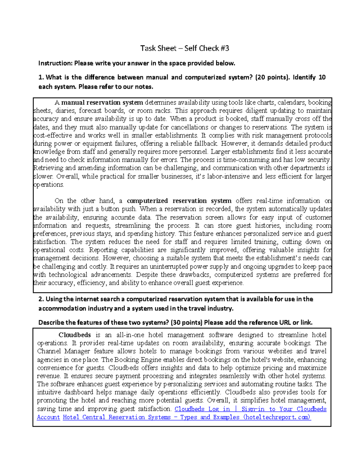 Task Sheet 3 - Comparison of Manual vs Computerized Reservation Systems ...