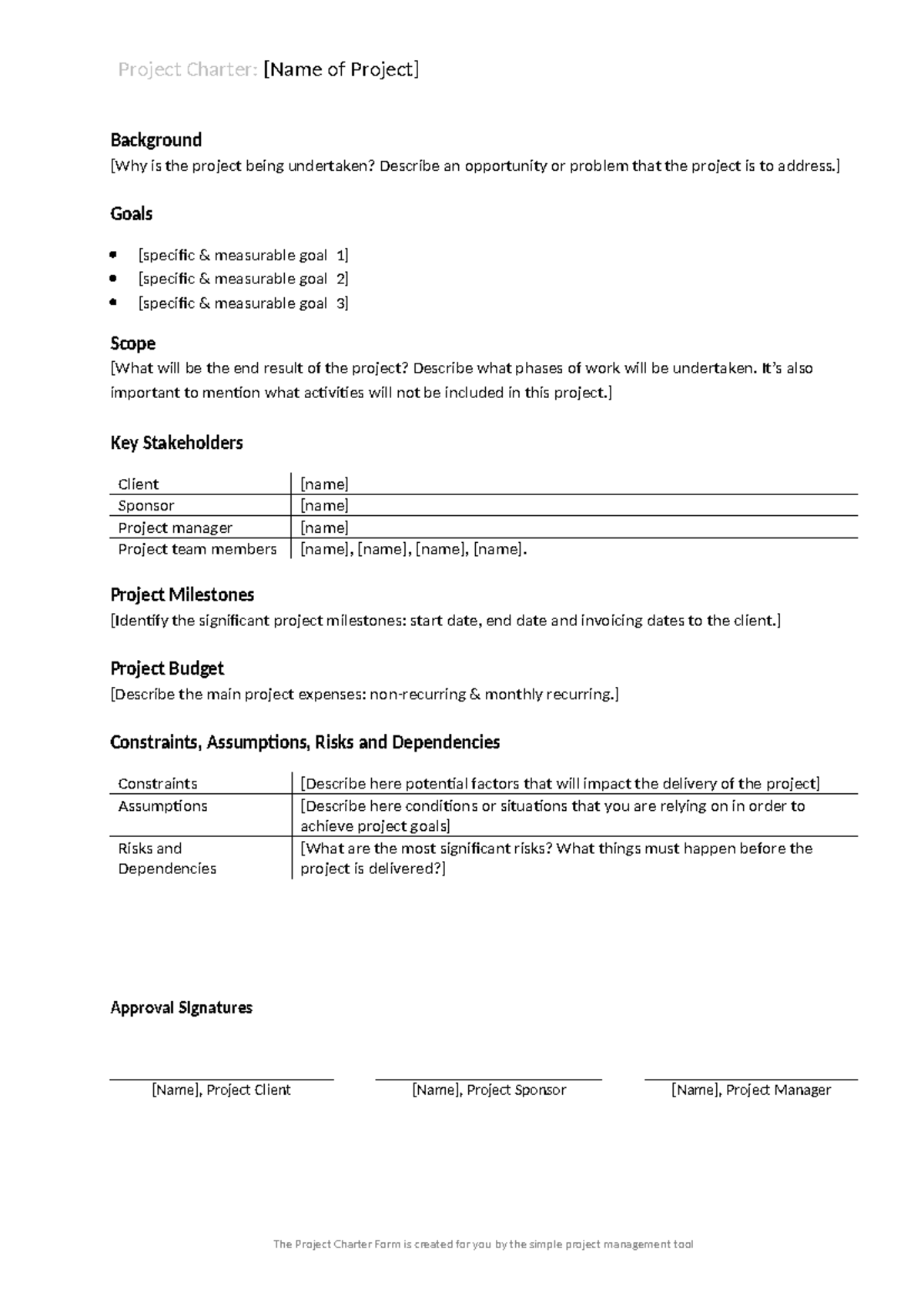 Project Charter Template: Essential Elements for Project Planning - Studocu