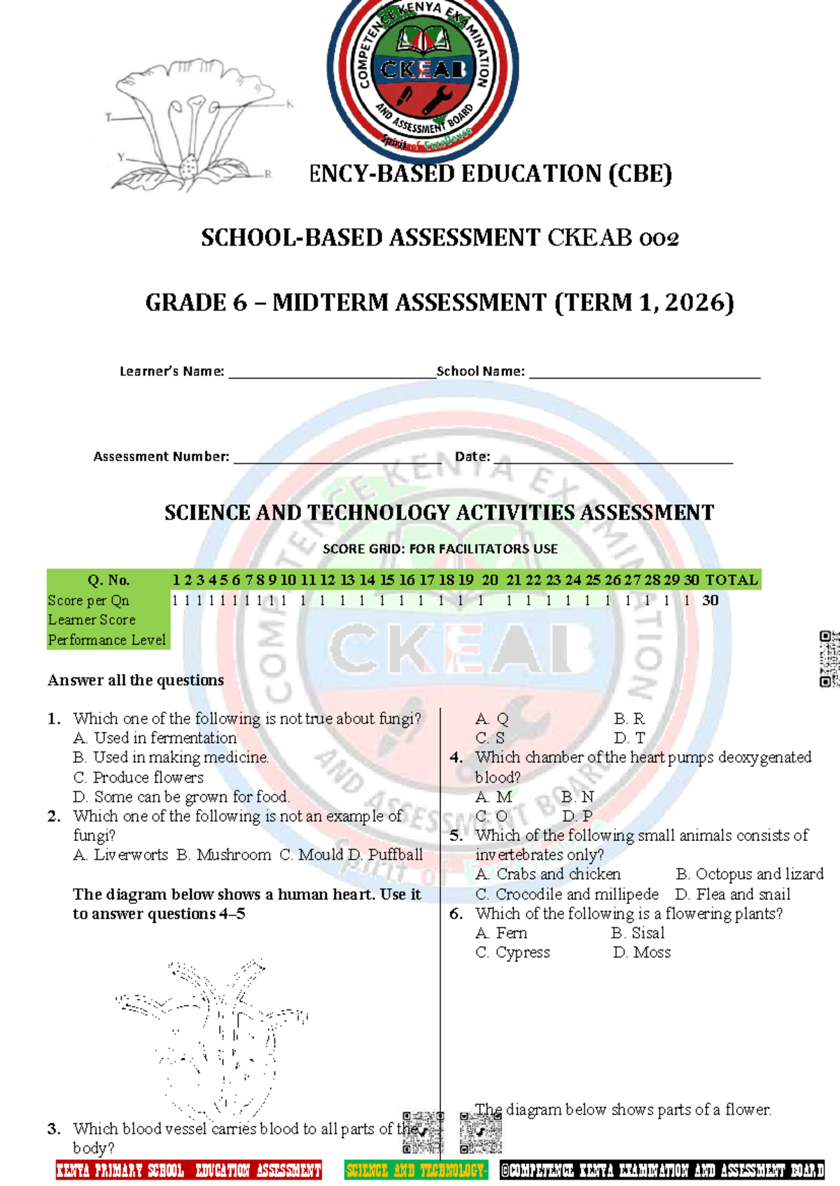 EDUCATION (CBE) GRADE 6 SCIENCE MIDTERM ASSESSMENT CKEAB 002 - Studocu
