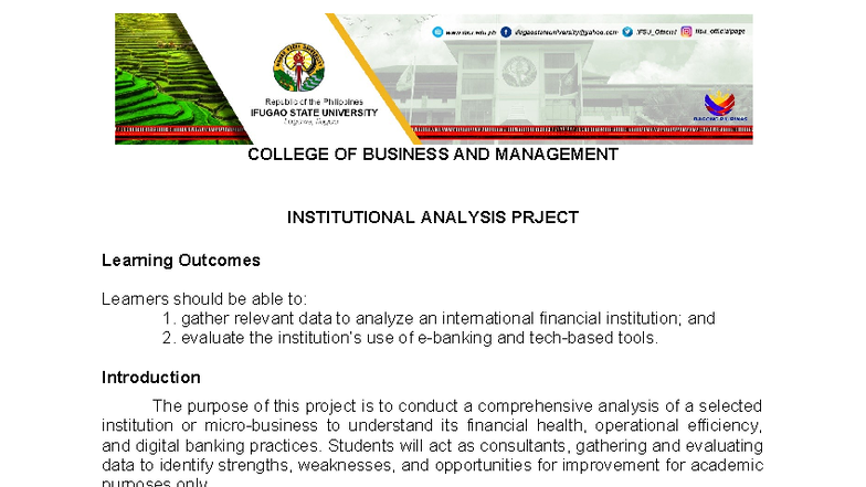 BUS 301: Institutional Analysis Project Guidelines and Requirements ...