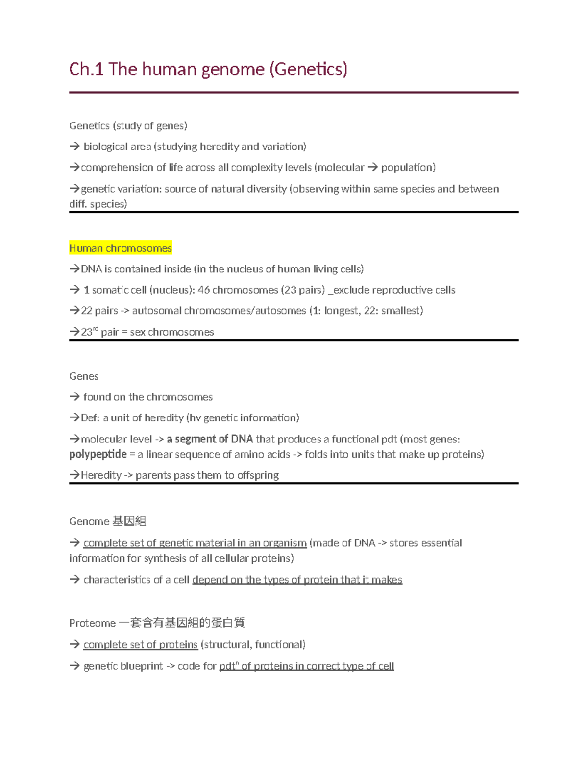 Genetics 101: Ch. 1 - The Human Genome Overview - Studocu