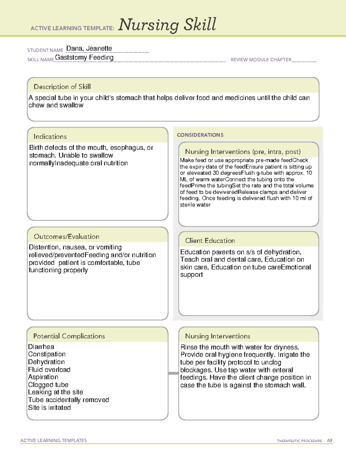 Nursing Skills: Gastostomy Feeding Techniques - Active Learning Template - Studocu